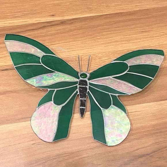 Art | Vintage Stained Glass Large Butterfly Window Hanging Sun Catcher ...